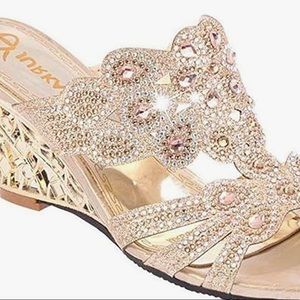 Shoes | Nwt Crystal Rhinestone Peacock Patterned Handmade Sandals ...